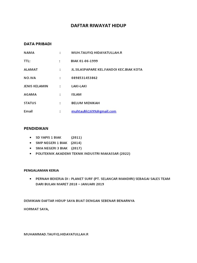 CV Terbaru Taufik | PDF