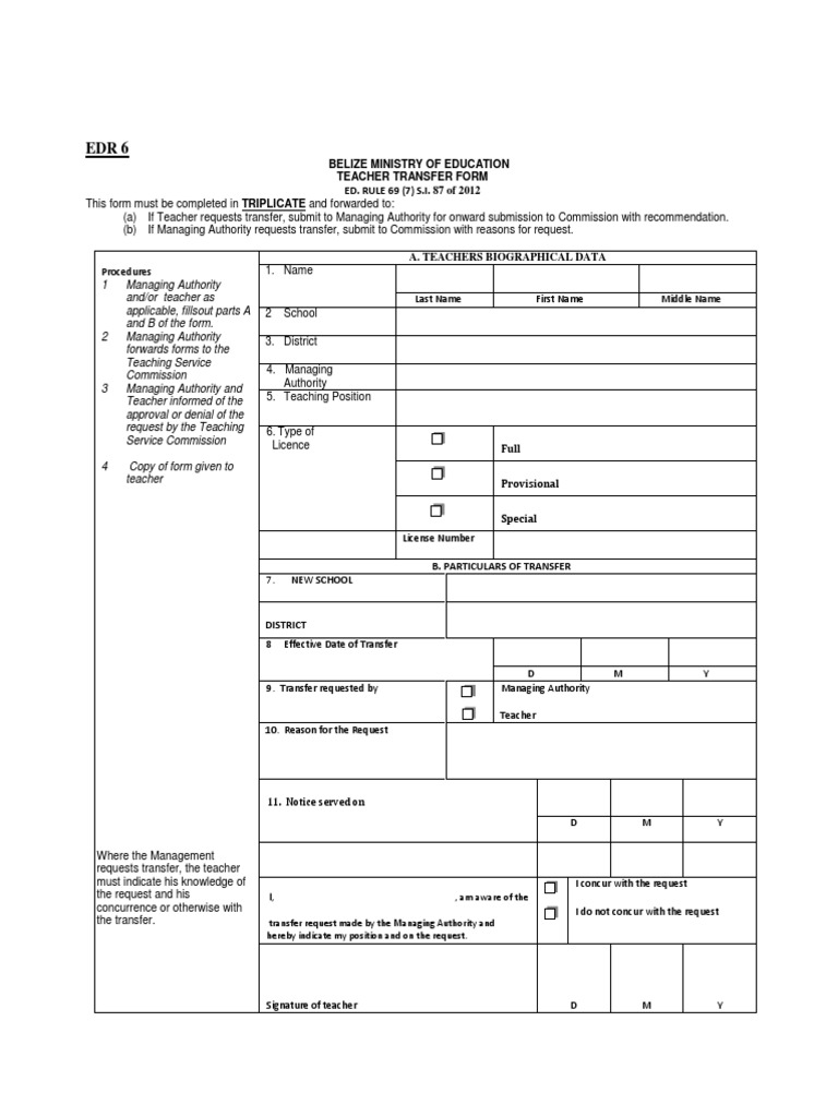 EDR 6 Teacher-Transfer-Form-Redesigned | PDF | Government | Justice