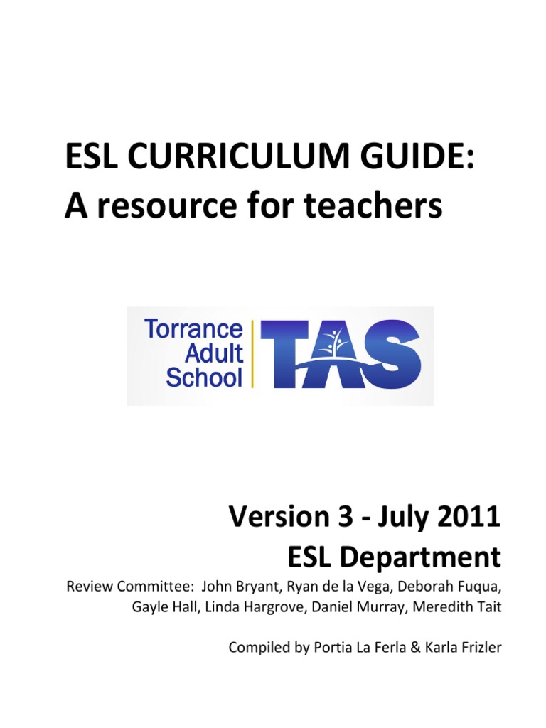 ESL Curriculum Guide_A Resource for Teachers | PDF | English As A ...