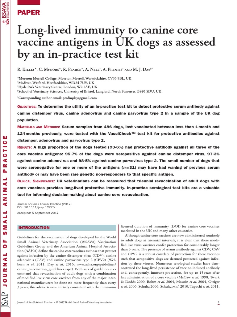 Killey, Et Al. 2017 - Long-Lived Immunity To Canine Core Vaccine ...