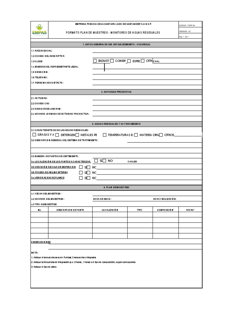 Fopp 04 03 Formato Plan de Muestreo 3 | PDF