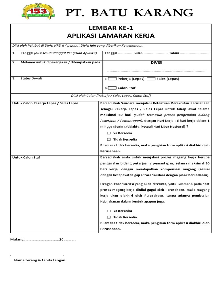 Form 1 Lamaran Kerja BKR | PDF | Karier & Perkembangan