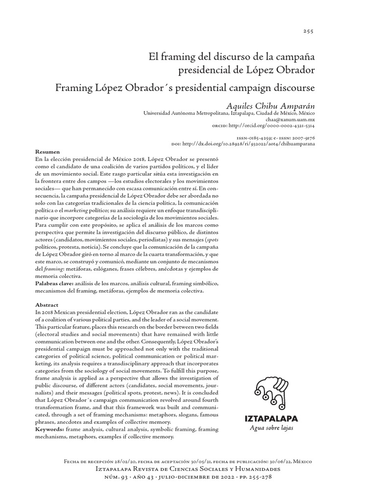 El Framing Del Discurso de La Campaña Presidencial de López Obrador | PDF