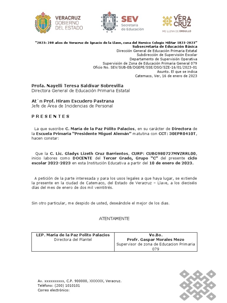 Hoja Membretada SEV 2023-OFICIO S.E DIRECTORES | PDF