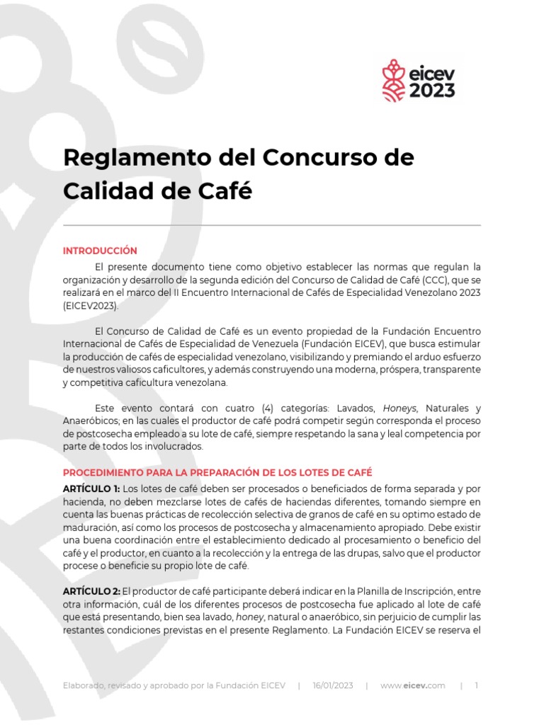 Reglamento EICEV23 | PDF | Subasta | café