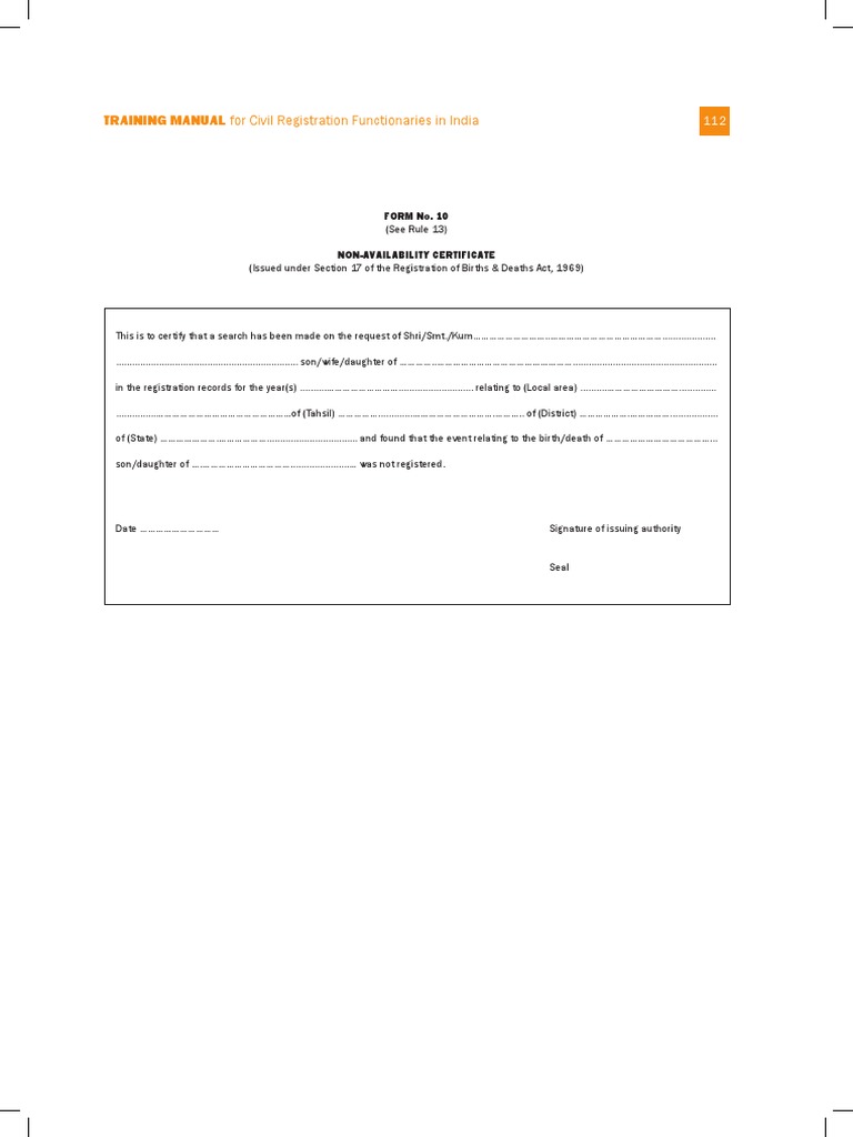 Non Availability Certificate | PDF