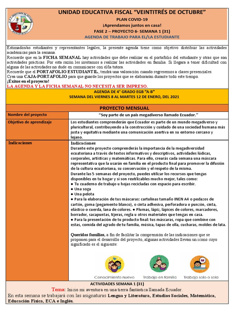 Agenda Escolar COVID-19: Proyecto Ecuador | PDF | Estudios de idiomas ...
