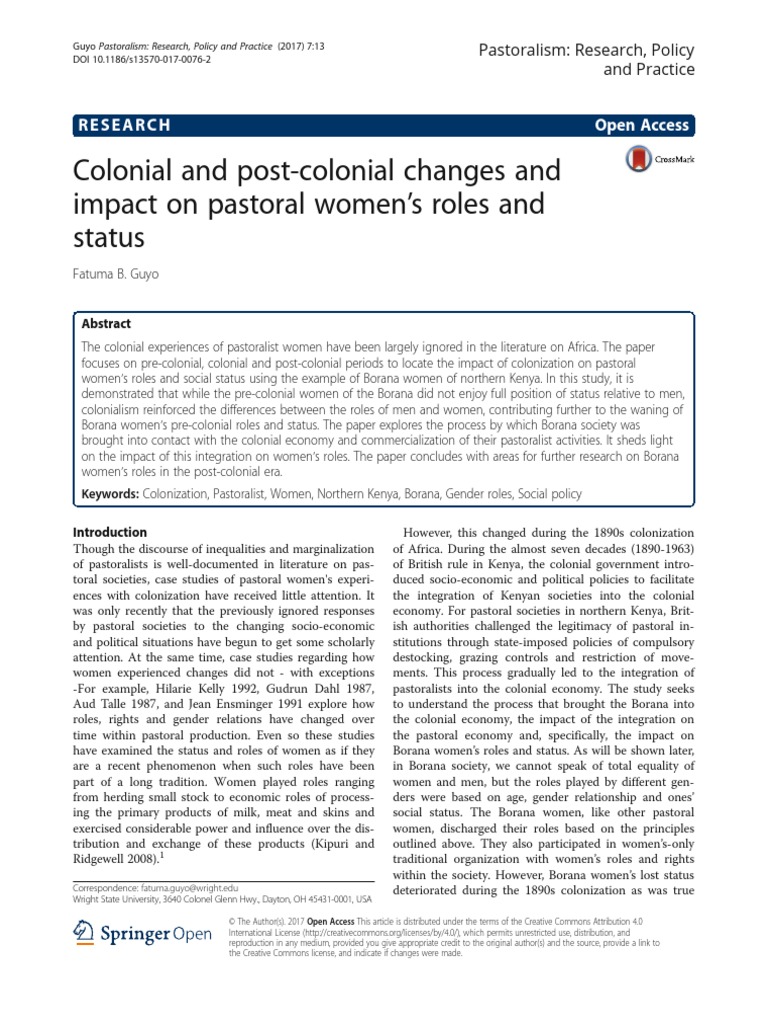 Colonial and Post-Colonial Changes and Impact On Pastoral Women 'S ...