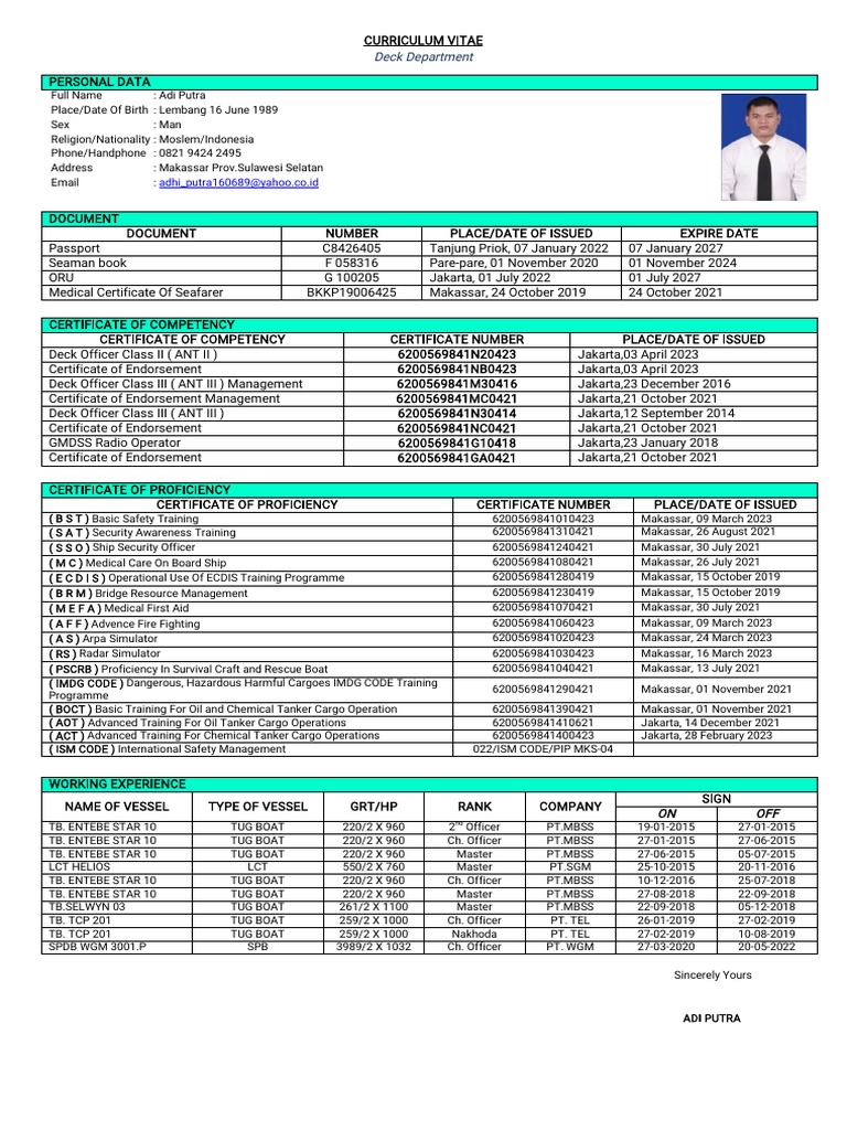 Curriculum Vitae Adi Putra | PDF | Watercraft | Ships