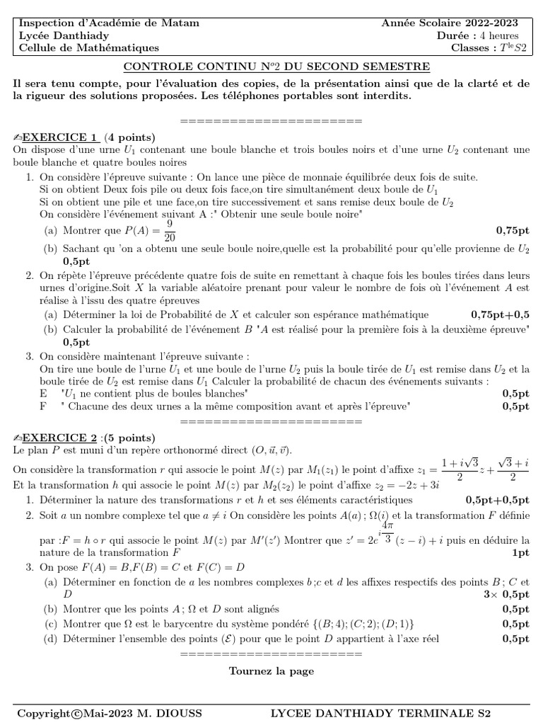 TS2 Devoir 2 Sem2 LDTHD 22-23 | PDF
