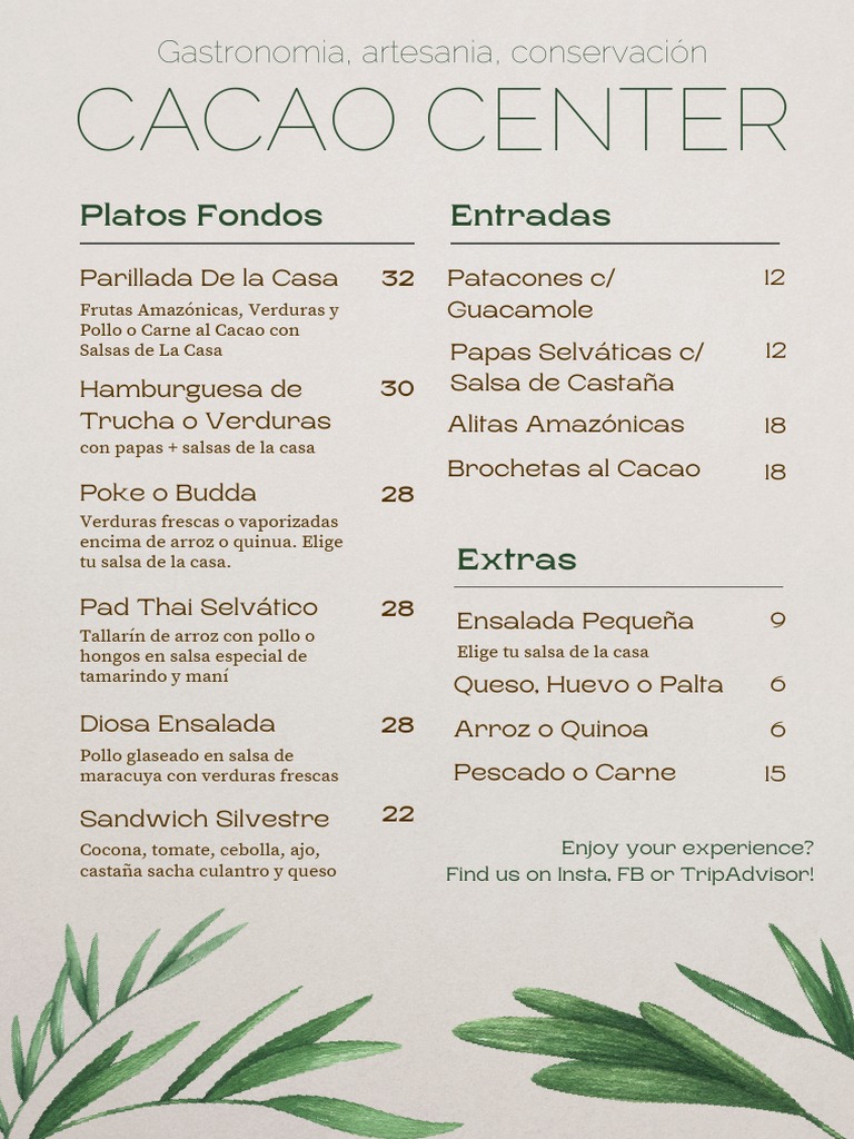 Menú del Cacao Center | PDF | Tortita | Cocina occidental