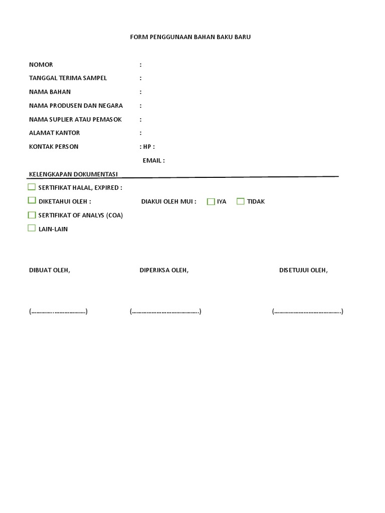 Formulir Penggunaan Bahan Baku Baru | PDF