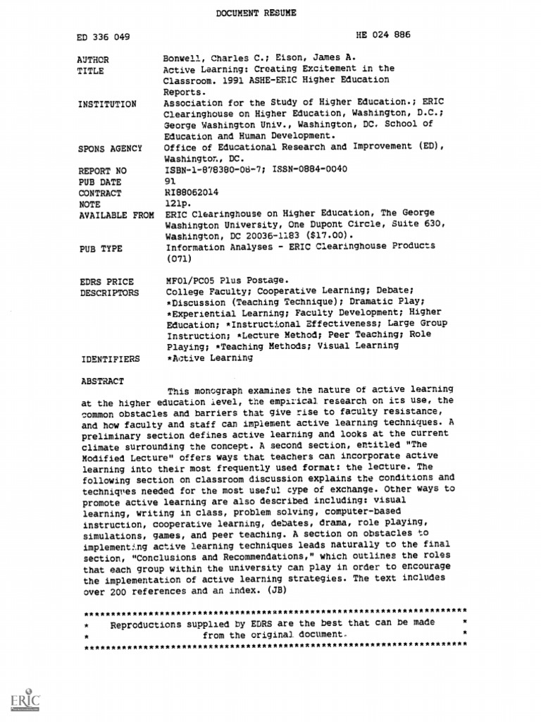 Active Learning - Creating Excitement in The Classroom - Charles ...