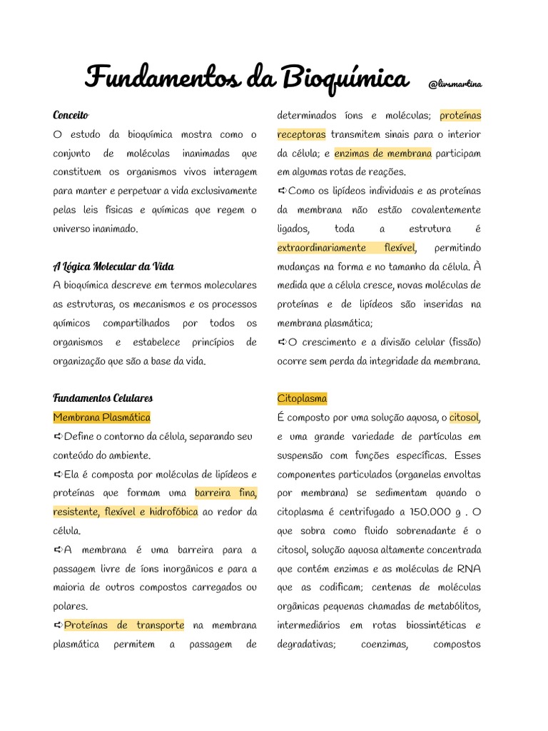 Resumo Fundamentos Da Bioquímica | PDF | Célula (Biologia) | Membrana ...