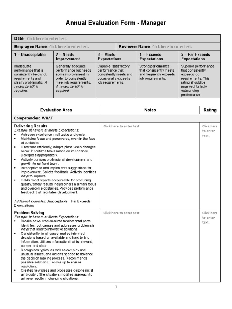Manager Annual Evaluation Template | PDF | Communication | Goal