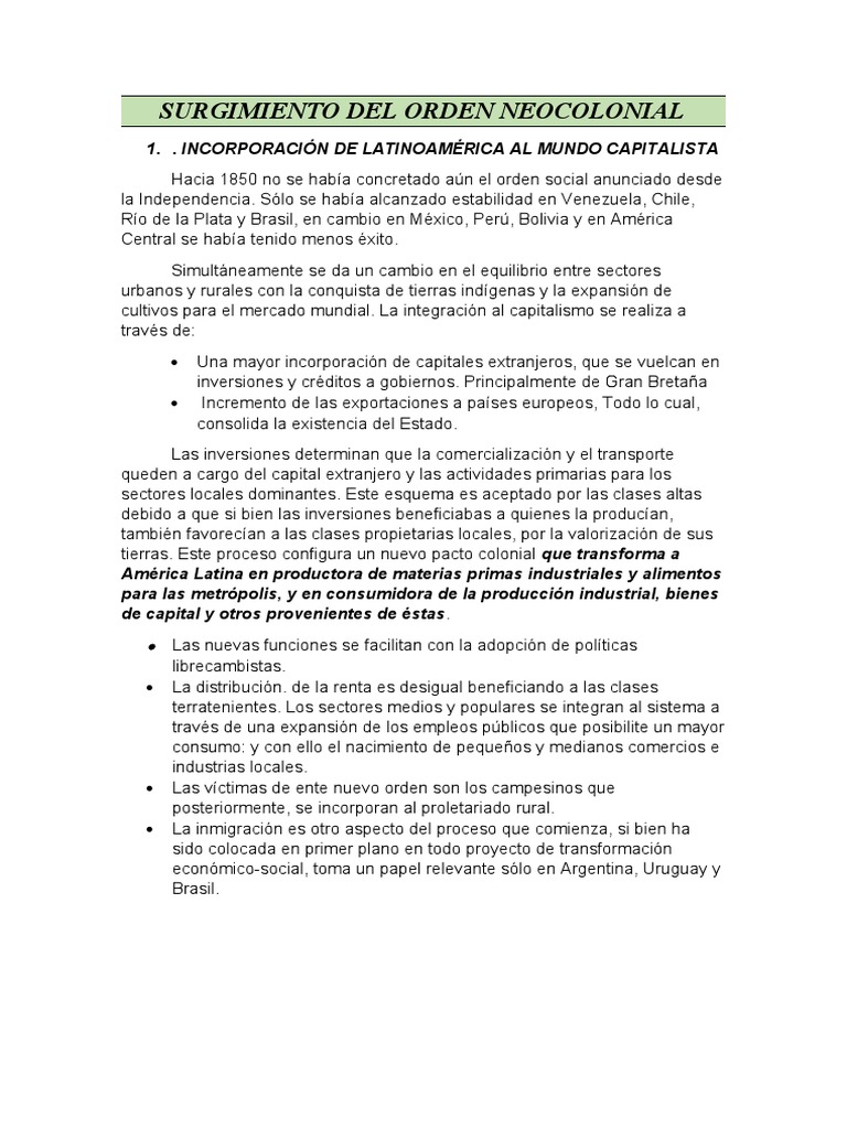 Cap.4 Surgimiento Del Orden Neocolonial | PDF