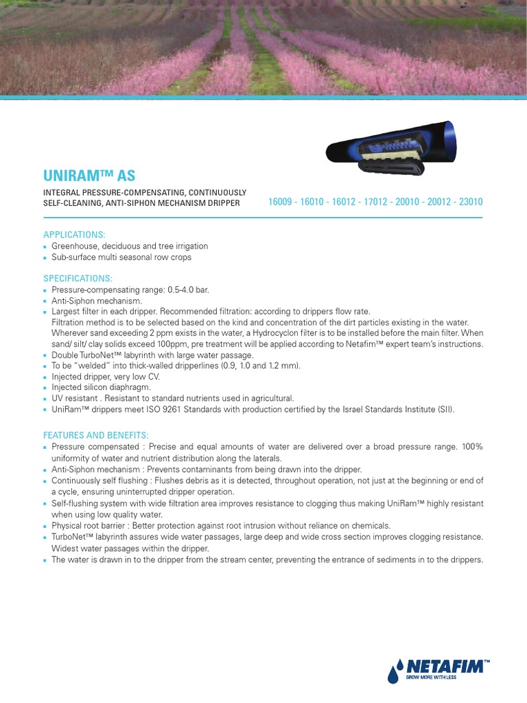 UniRam AS Product Sheet | PDF | Filtration | Chemistry