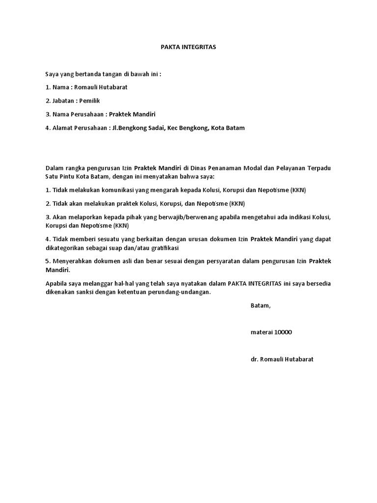 Pakta Integritas | PDF