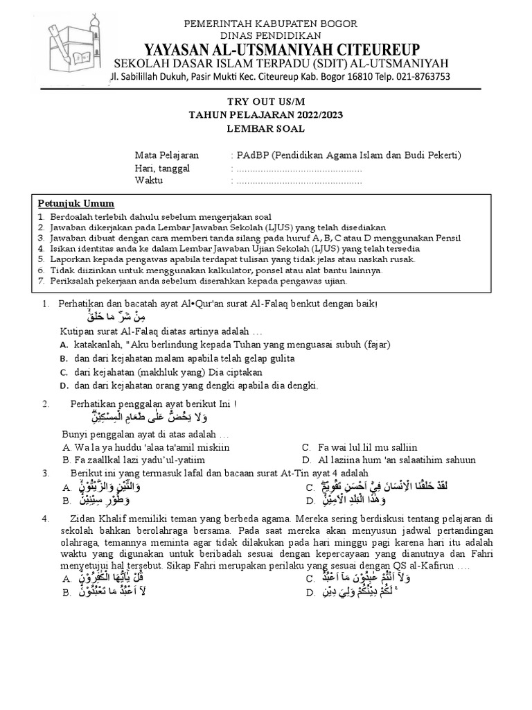 Soal Try Out USM 2022 2023 | PDF | Seni & Disiplin Bahasa | Agama & Spiritualitas