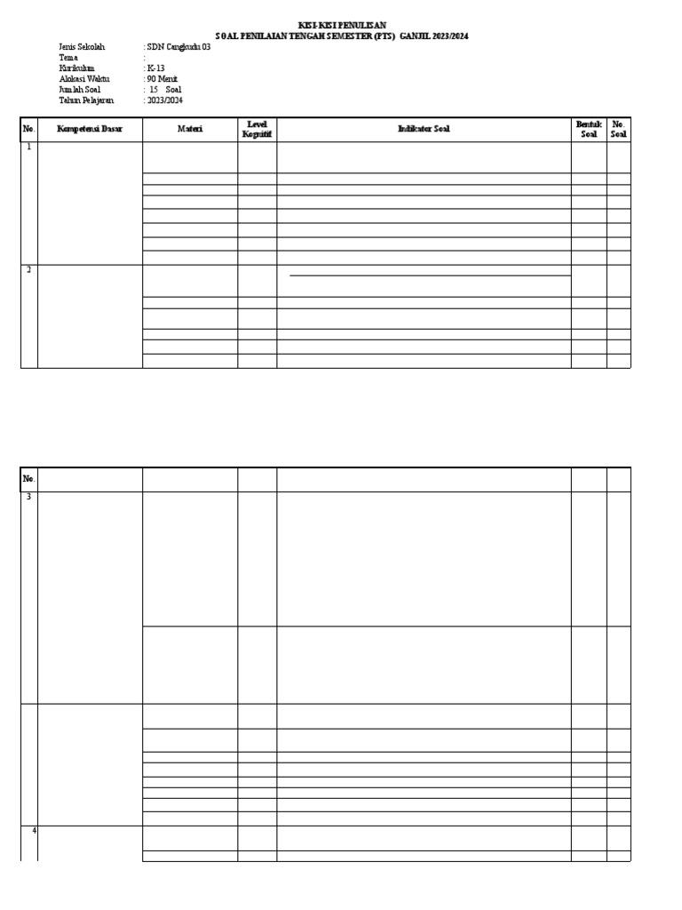 Format Kisi Kisi | PDF