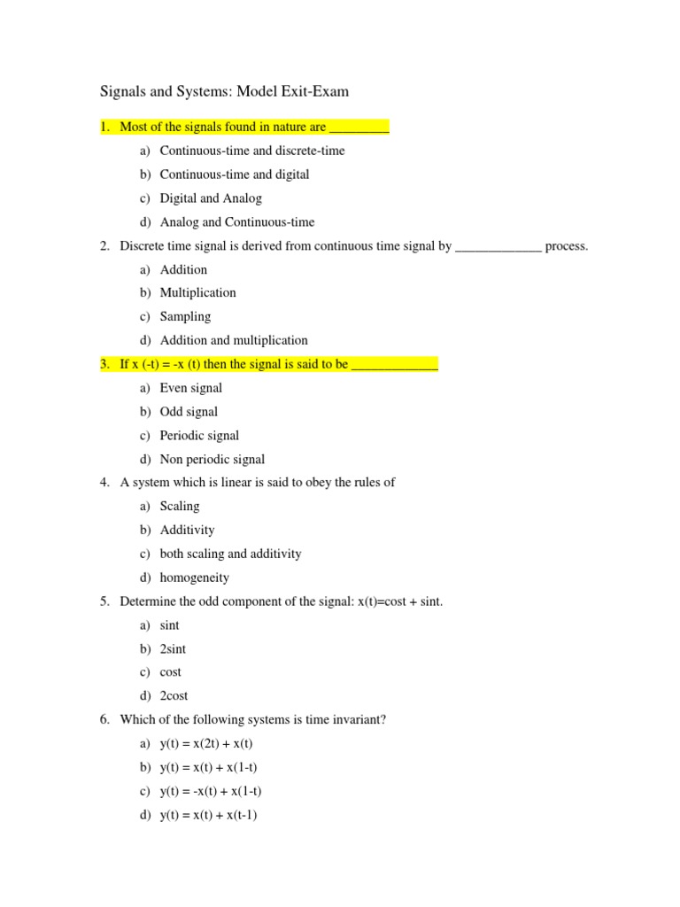 Signals and Systems Exam Questions | PDF | Fourier Transform | Discrete ...