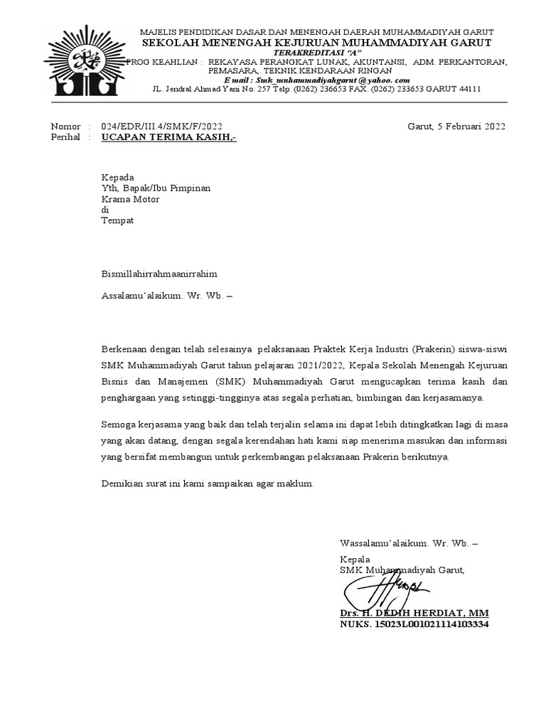 Surat Ucapan Terima Kasih | PDF