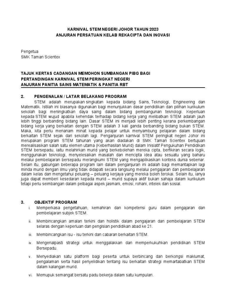 Kertas Kerja Stem 2023 - Pibg | PDF