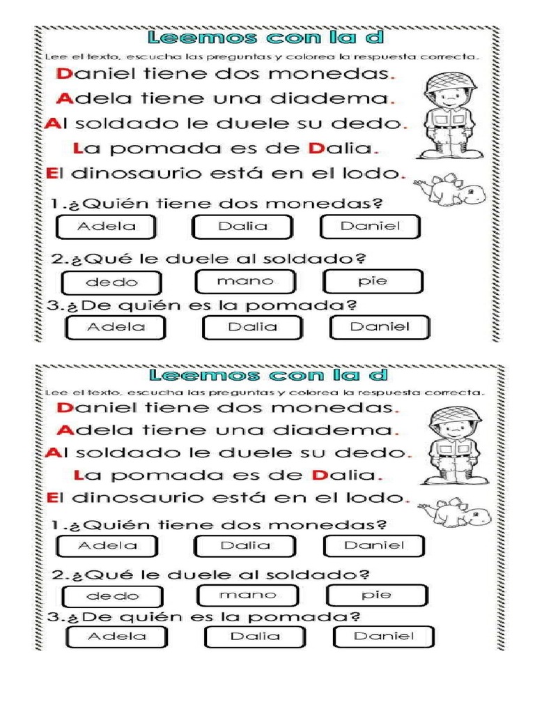 Letra D 1 Comprension Lectora | PDF