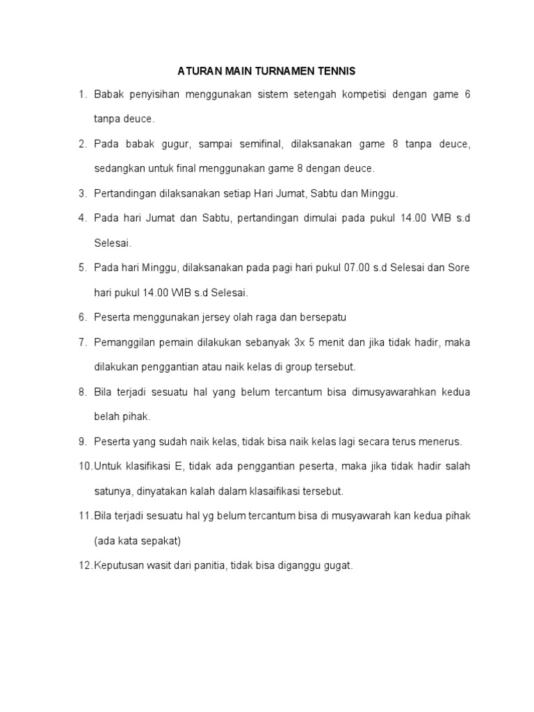 Aturan Main Turnamen Tennis | PDF