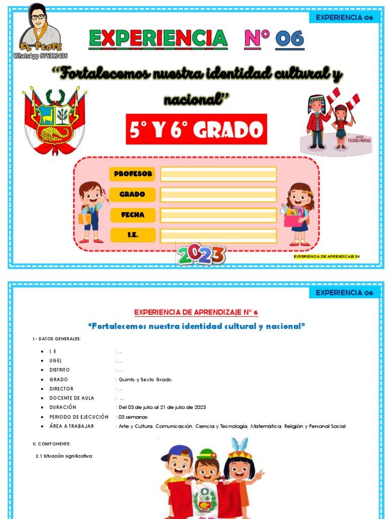 6.EXPERIENCIA DE APRENDIZAJE V CICLO-Fortalecemos Nuestra Identidad ...