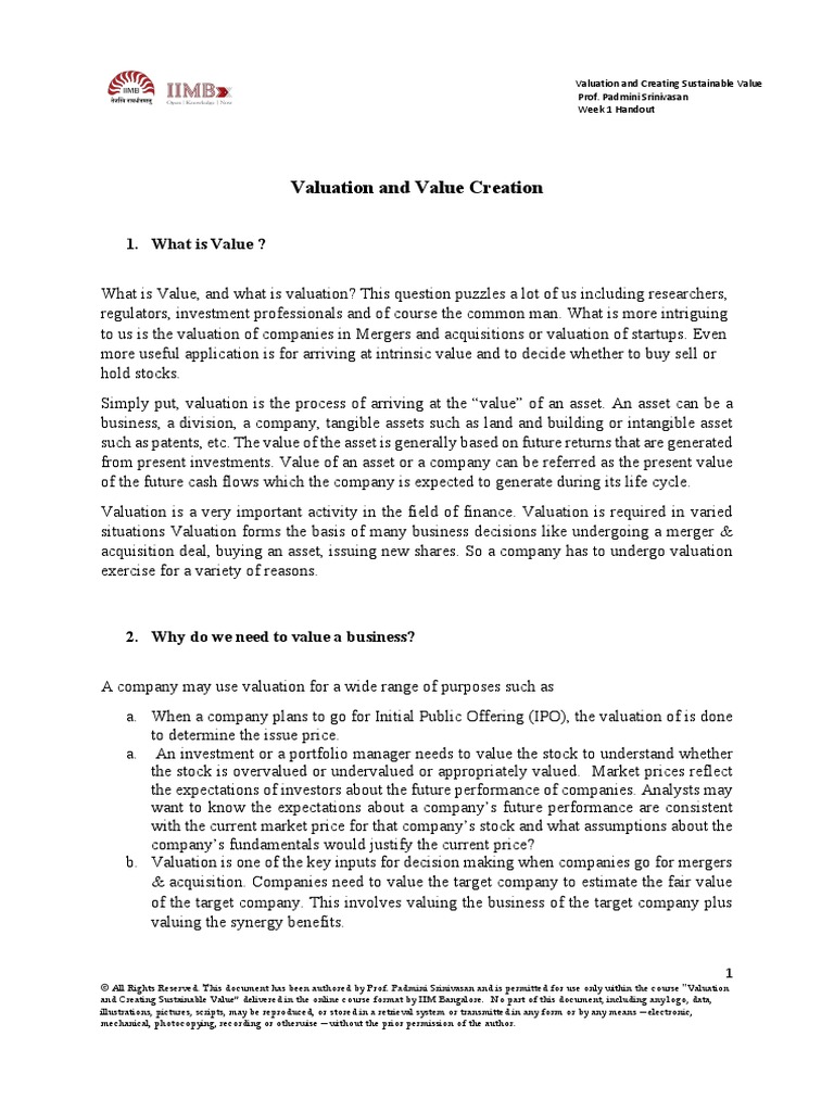 Valuation And Creating Sustainable Value Pdf