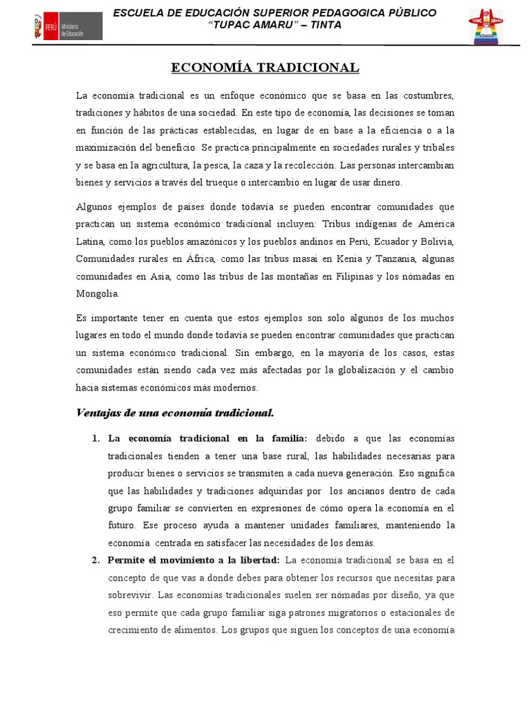 Economía Tradicional | PDF | Sociedad | Sistema económico