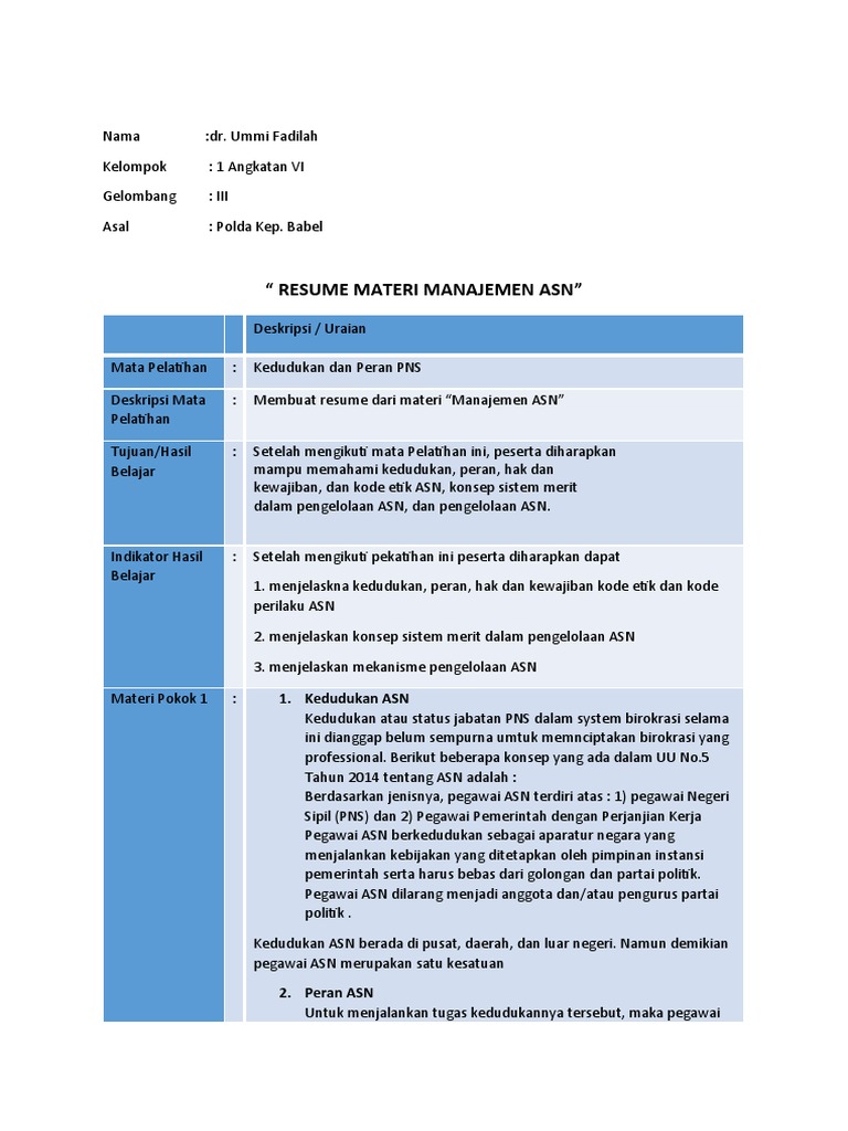 Resume Materi Manajemen Asn | PDF