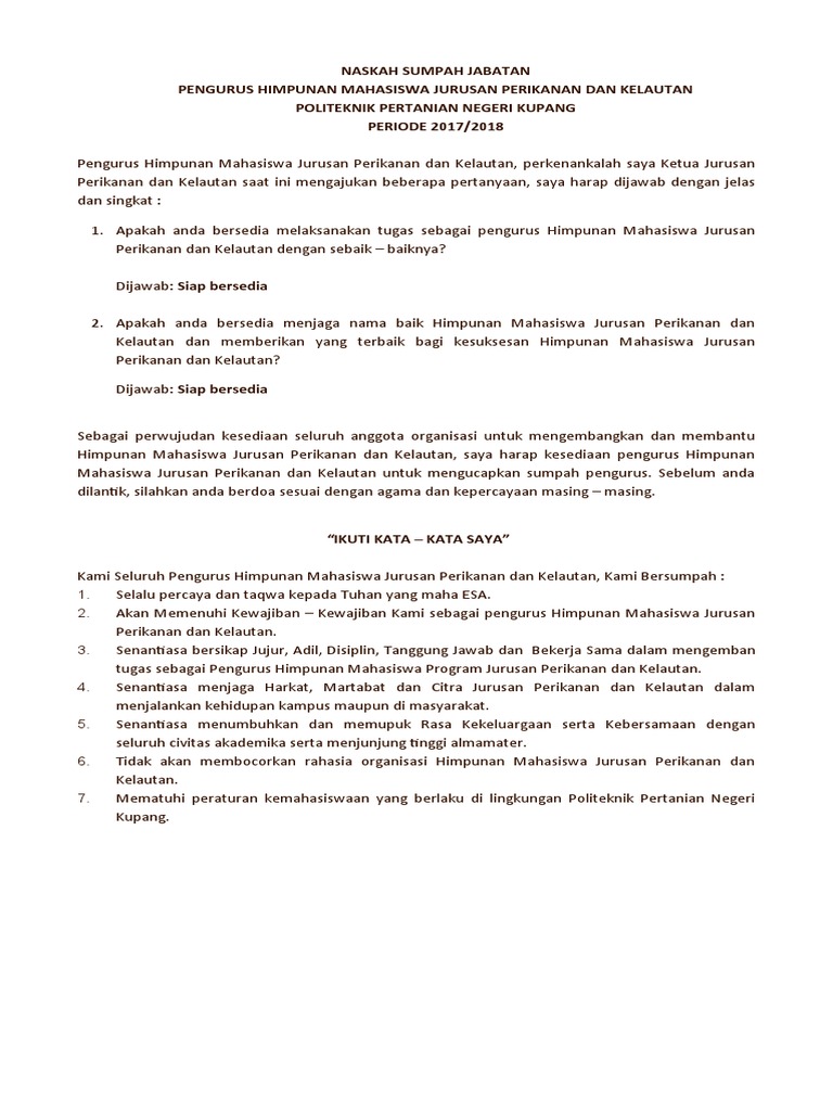 Contoh Naskah Pelantikan HMJ | PDF