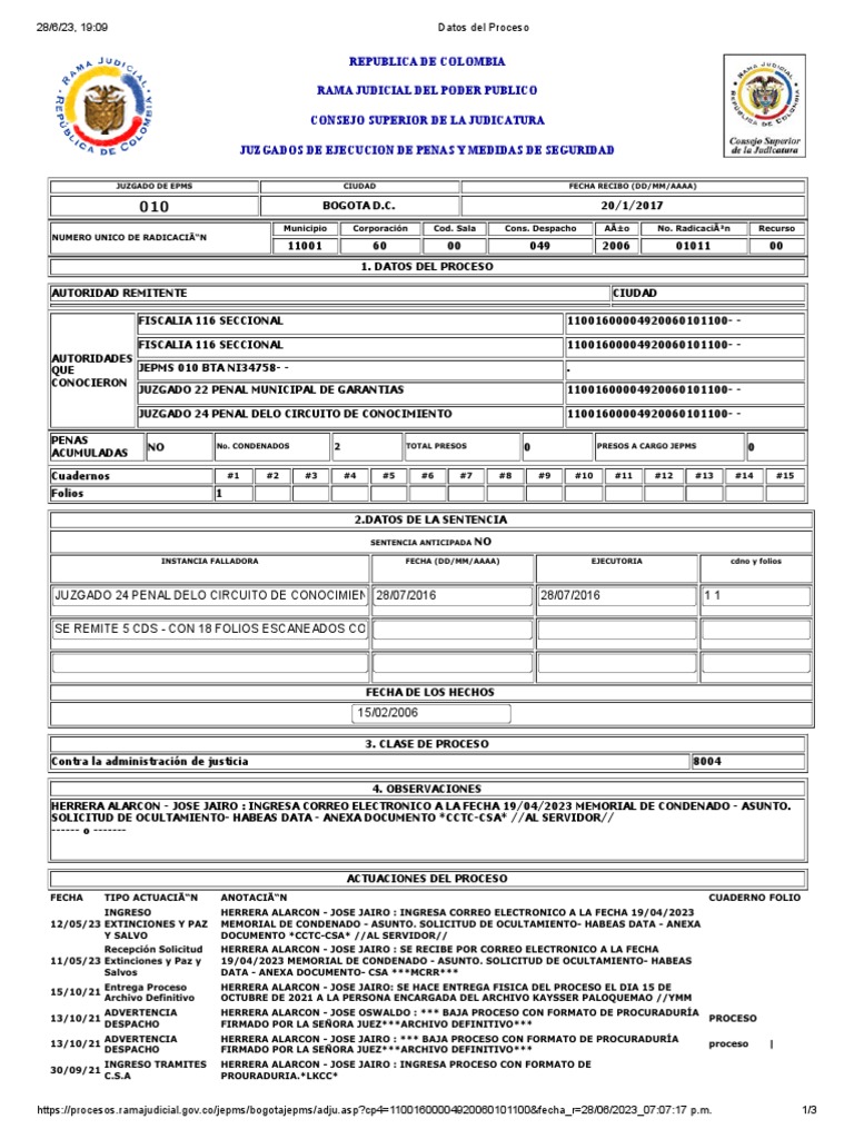 Jose Jairo Herrera Alarcon 2006 01011 Juz 10 Epms Bogota | PDF ...