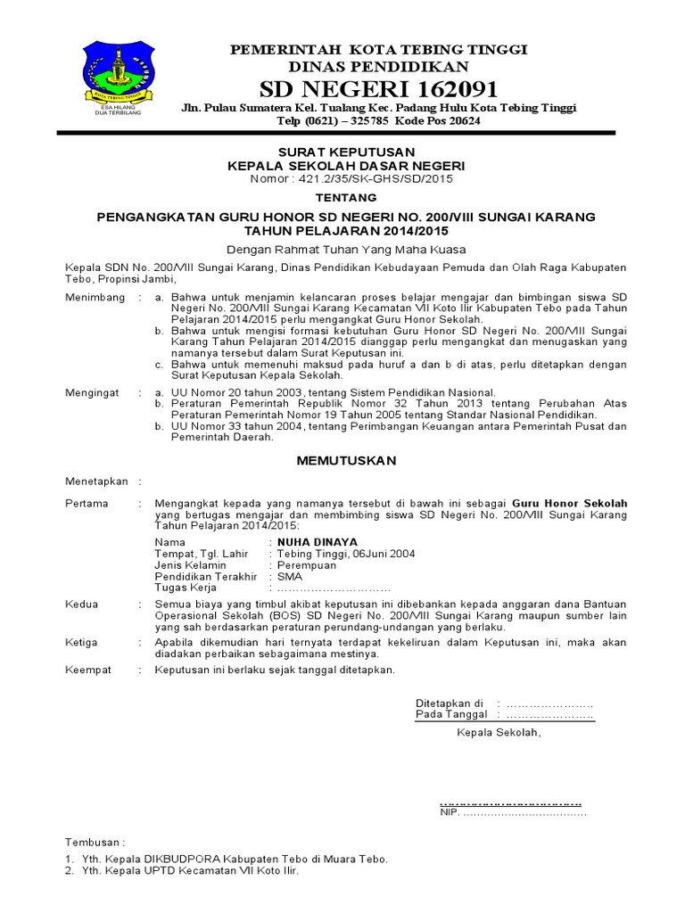 Contoh SK Guru Honor | PDF