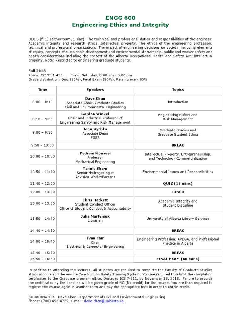 Outline - ENGG 600 - Fall2018 | PDF | Engineering