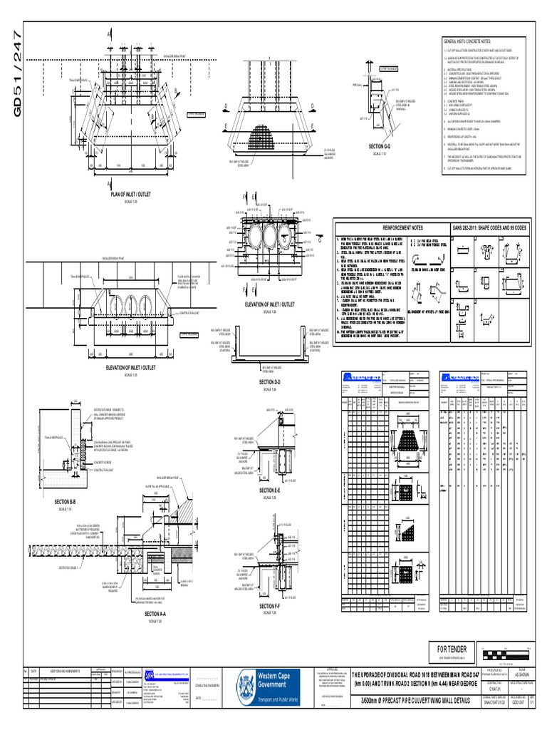 GD51 247 C1047.01 - 32 - 3 600mm PRECAST PIPE CULVERT WING WALL DETAILS ...