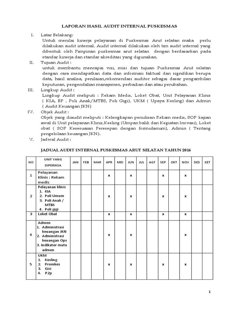 Laporan Hasil Audit Internal Puskesmas | PDF