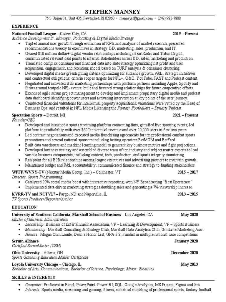 Stephen Manney Resume | PDF | Marketing | Economies