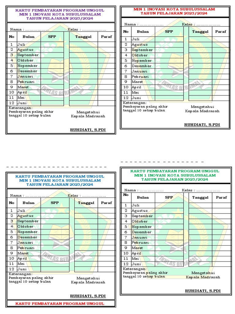 Dokumen - Tips - Contoh Kartu Pembayaran SPP TK | PDF
