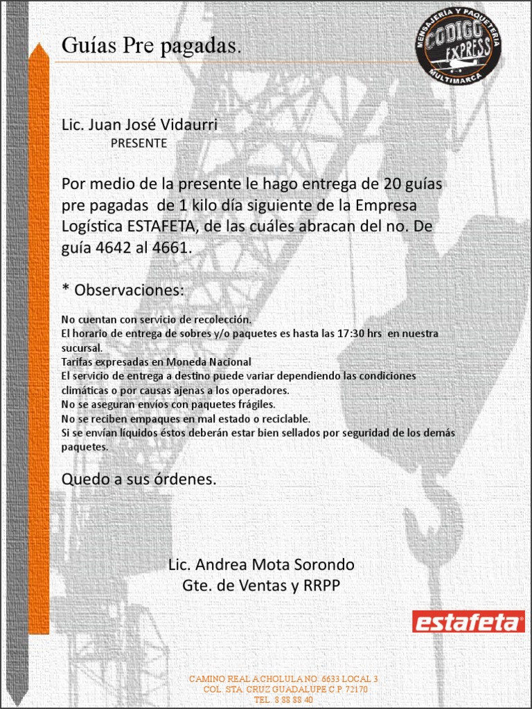 Formato Entrega de Guias Prepagadas | PDF