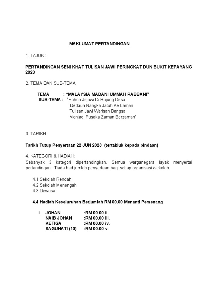 Pertandingan Seni Khat Jawi 2023 | PDF