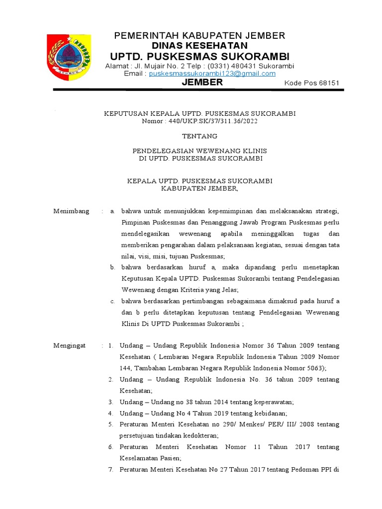 CONTOH FORMAT SK PUSKESMAS SUKORAMBI | PDF