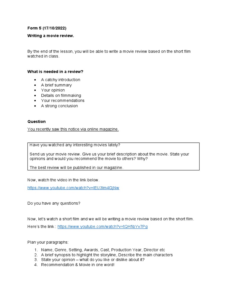 Writing A Movie Review | PDF | Career & Growth