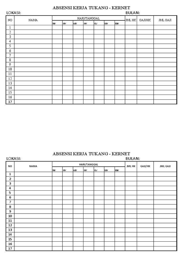 Contoh Absen Kerja Tukang Harian | PDF