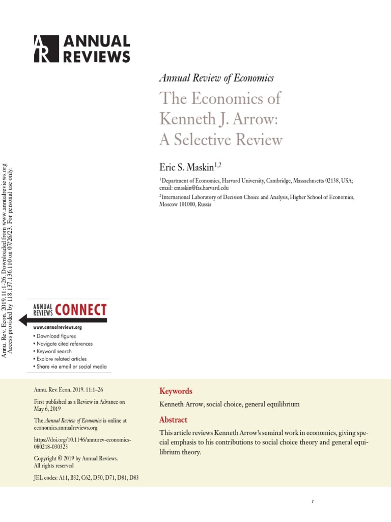 The Economics of Kenneth J. Arrow | PDF