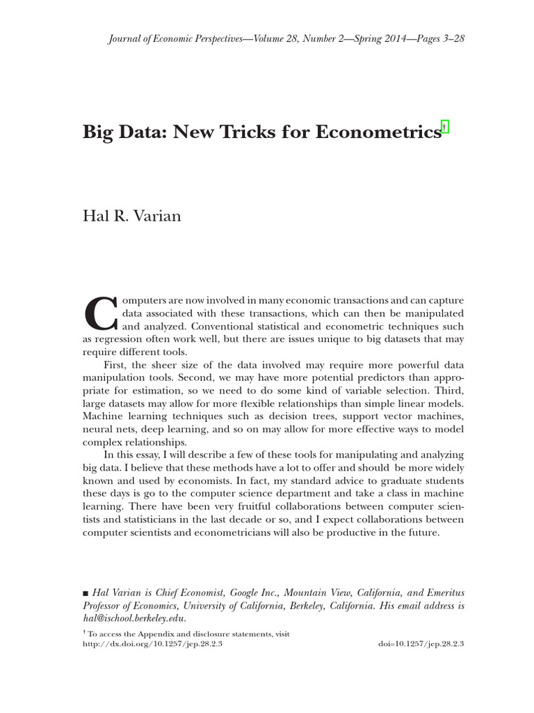 Big Data New Tricks For Econometrics | PDF | Business | Computers