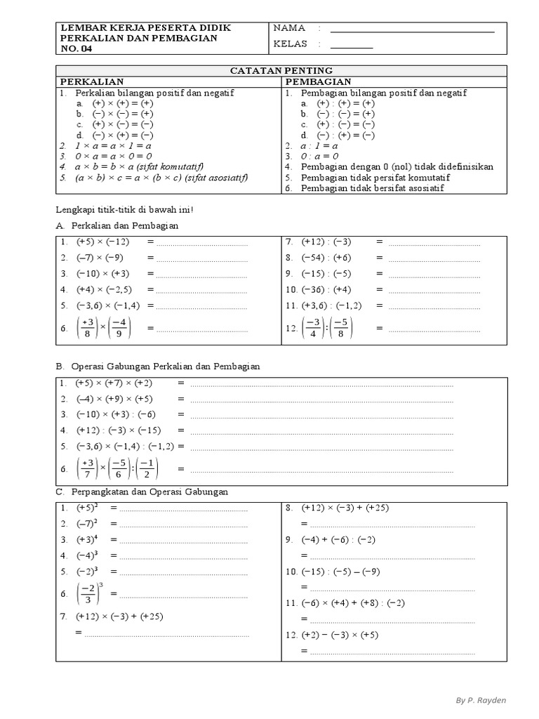 04 LKPD PERKALIAN DAN PEMBAGIAN (1) | PDF