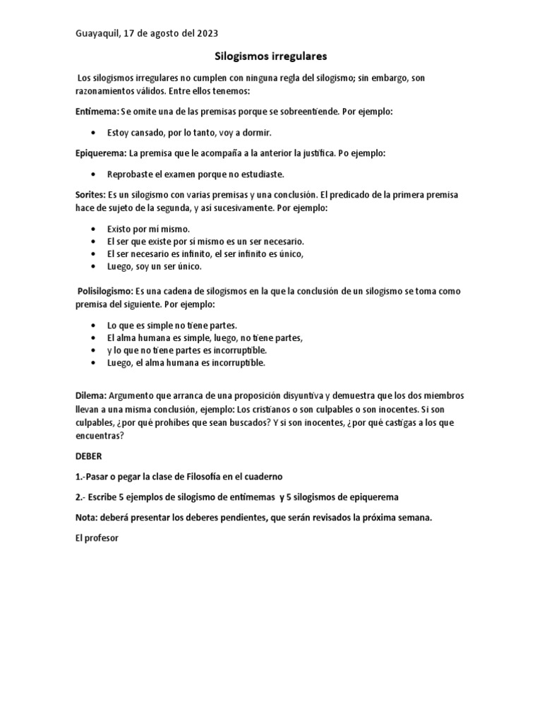 Ejemplos de Epiquerema y Silogismos | PDF